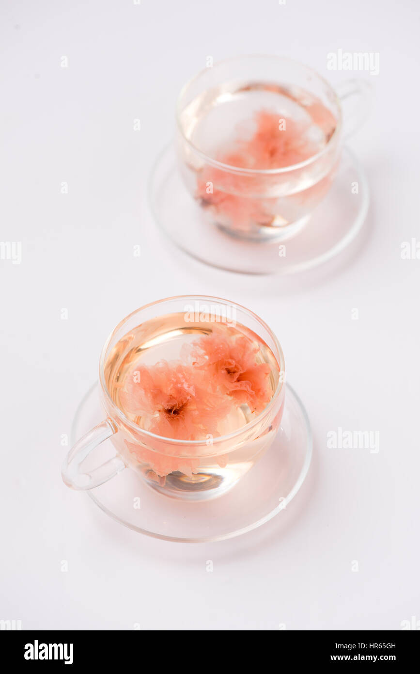 Cherry blossom (sakura) Japanese Herb tea on white background Stock ...