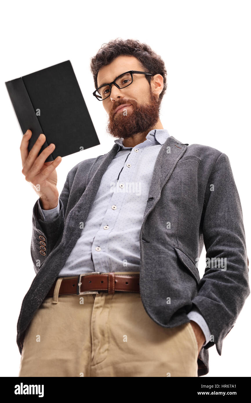 Male professor reading a book isolated on white background Stock Photo ...