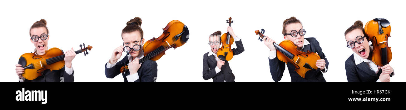 Woman fiddler isolated on white background Stock Photo - Alamy