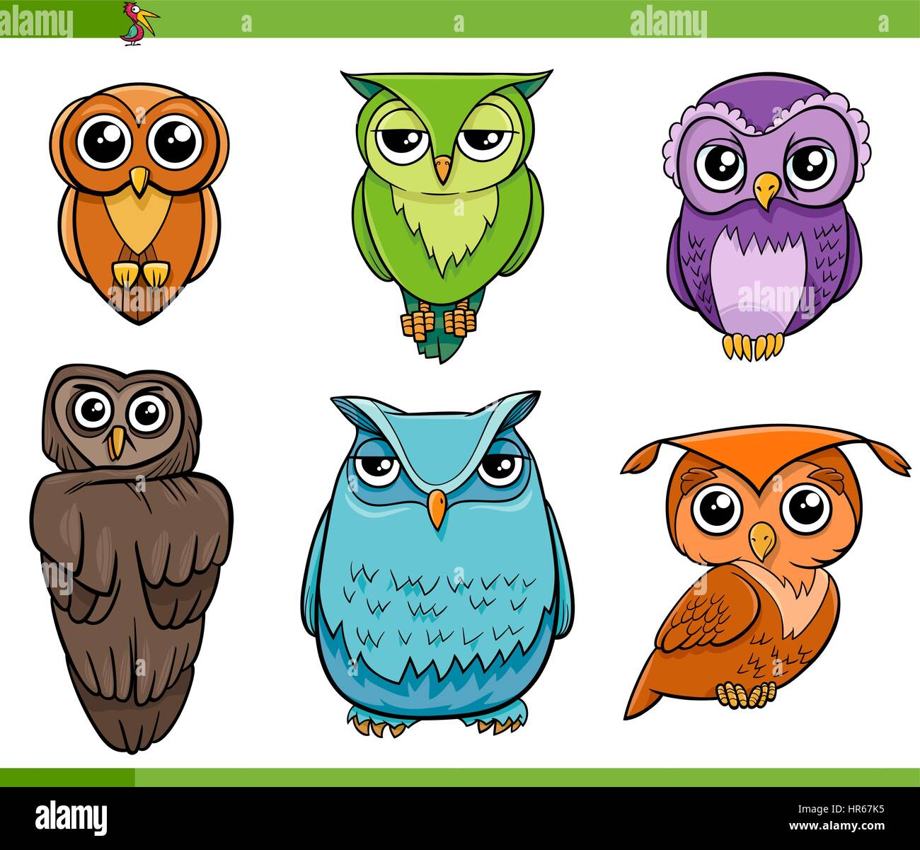 Cartoon Illustration of Owl Birds Animal Characters Set Stock Vector ...