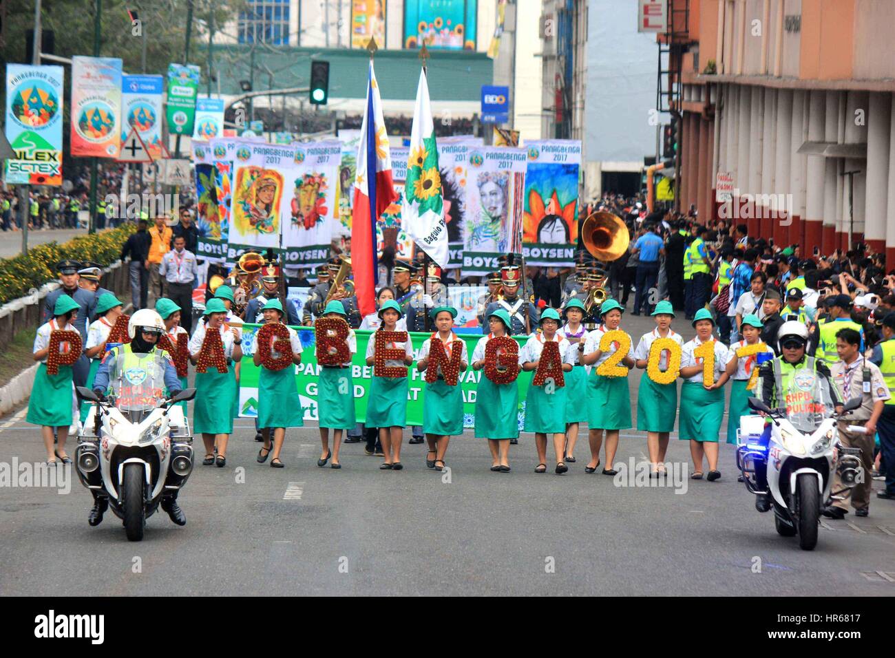 Baguio City, Philippines. 26th Feb, 2017. Students welcome the in ...