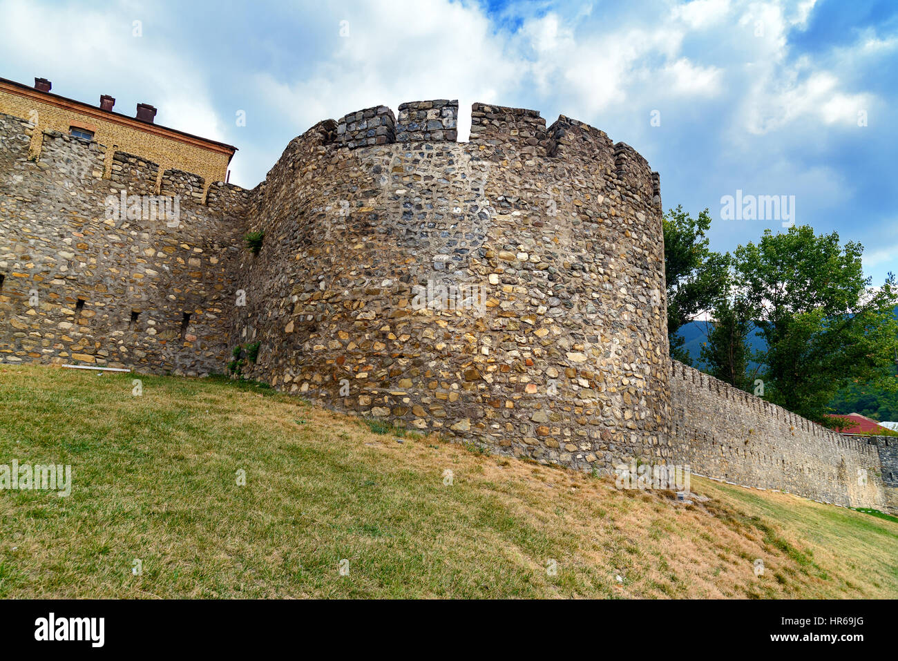 Wall of Sheki fortress. It dates to the 15th century. Sheki, Azerbaijan ...