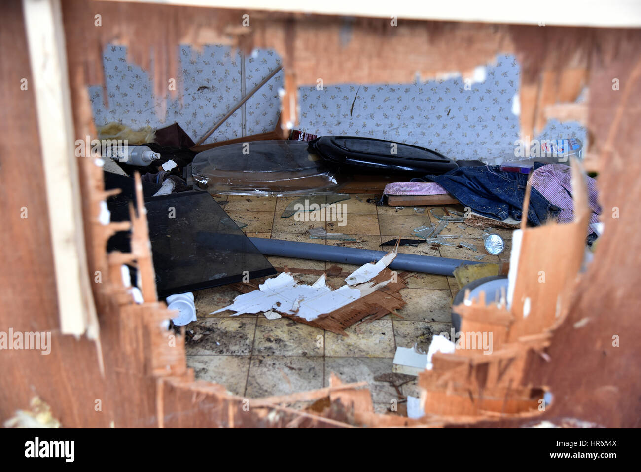Travellers site, Tatton Road, Newport, South Wales. Smashed up caravans ...