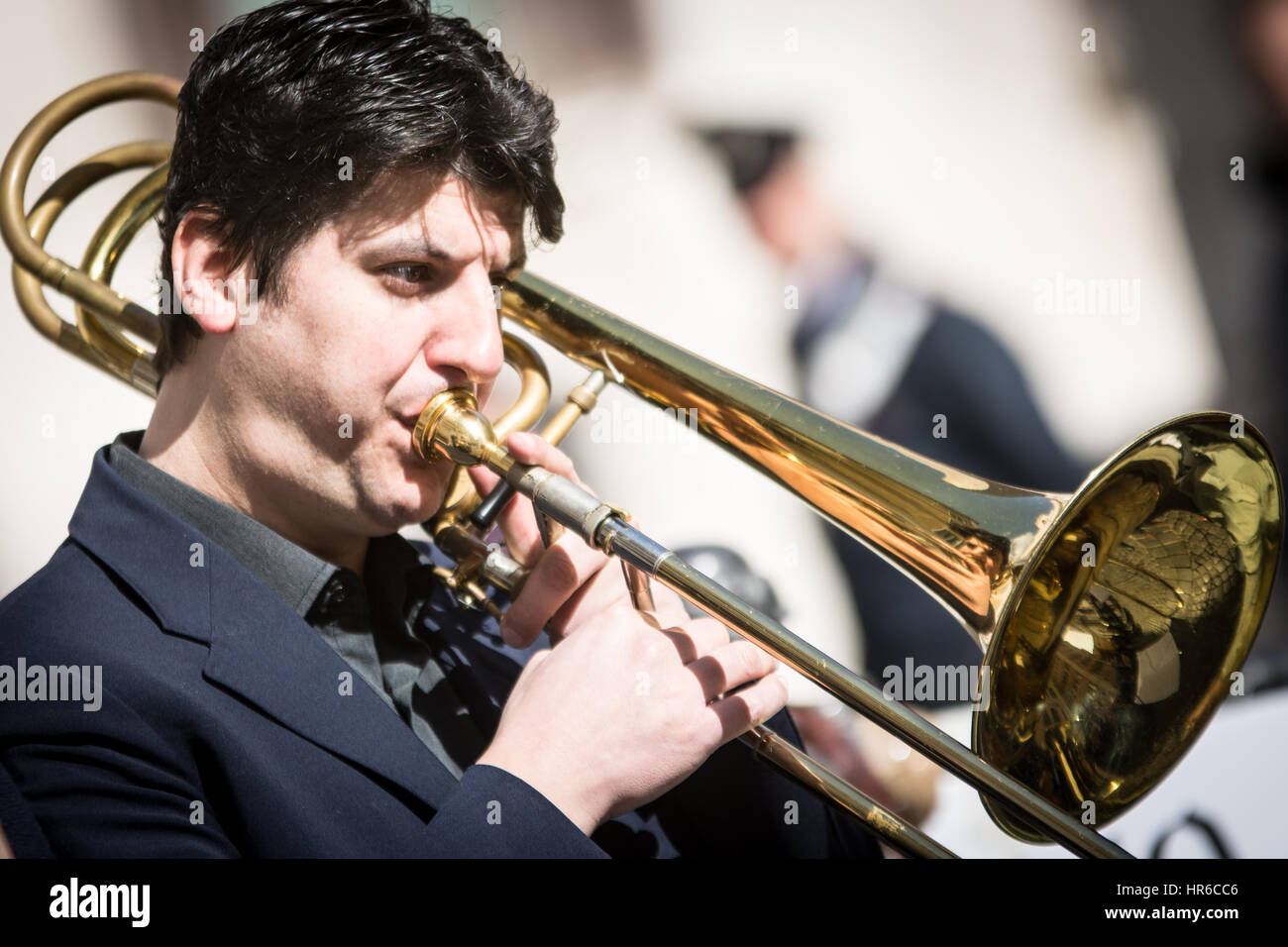 Rome, Italy. 27th Feb, 2017. Protest in music at Montecitorio. Taking ...