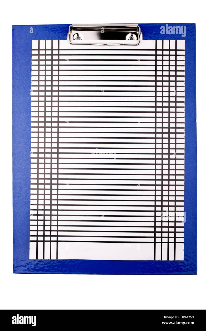 Blue clipboard with paper stencil isolated on white background Stock ...
