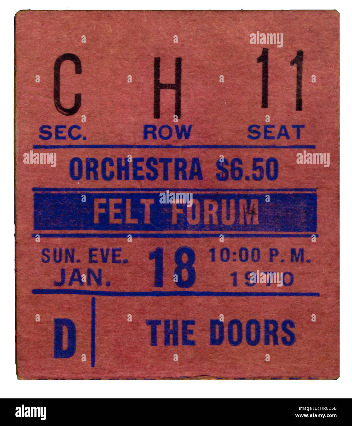 Ticket Stub of The Doors performing at Felt Forum in New York City on ...