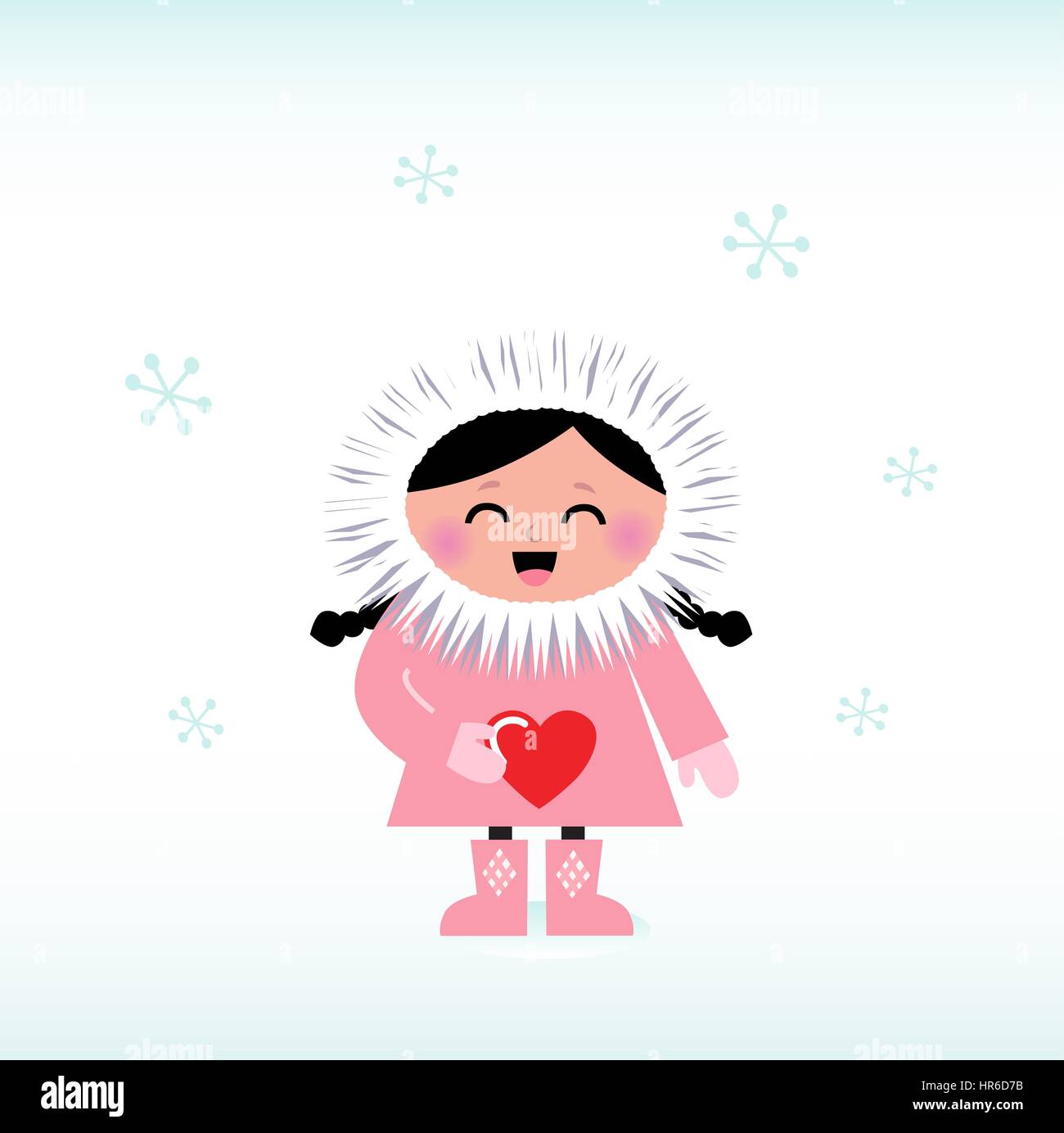 12162859 - little happy eskimo girl holding heart. vector Stock Photo ...
