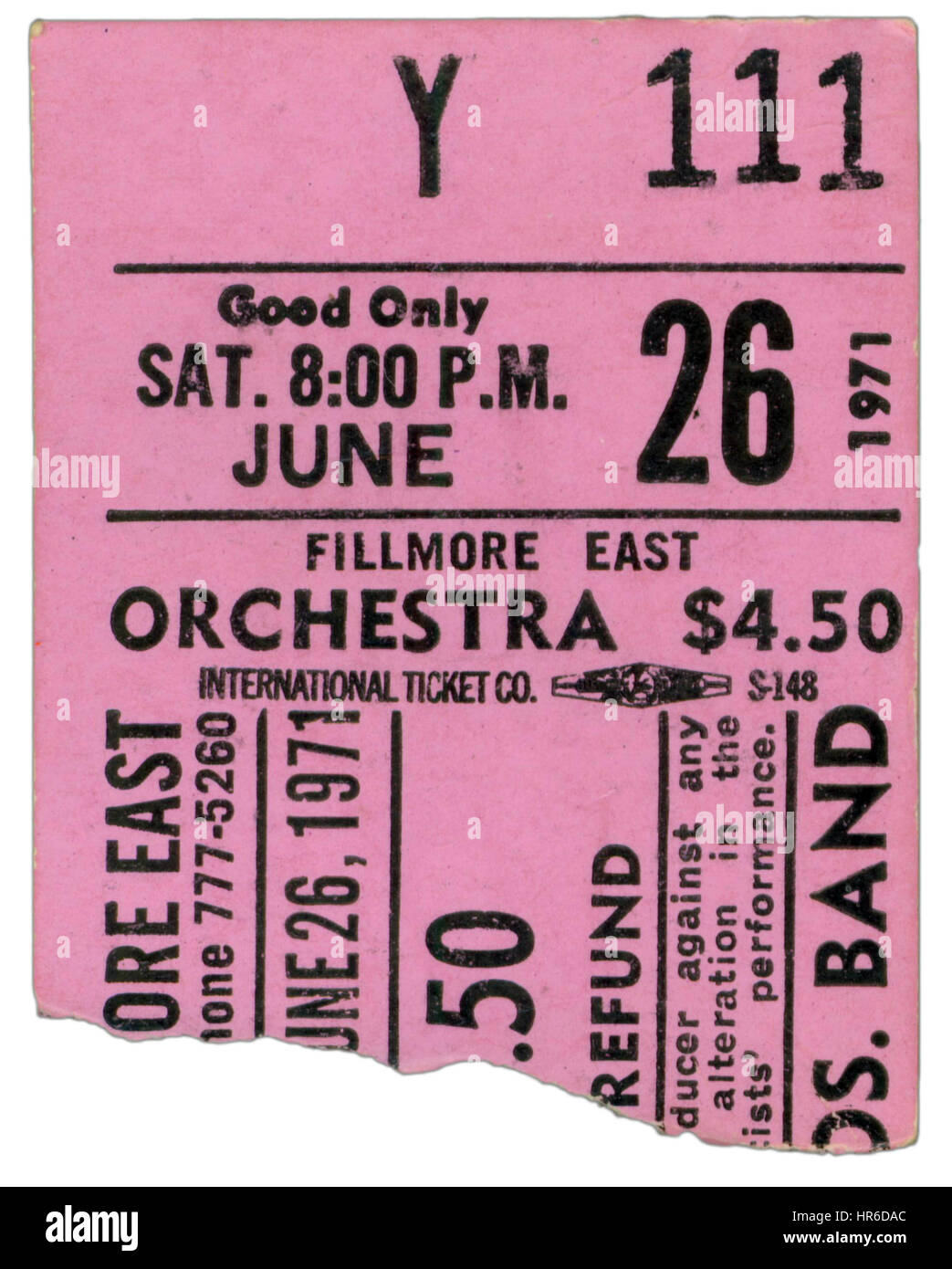 Ticket Stub of The Allman Brothers Band performing at Fillmore East in ...
