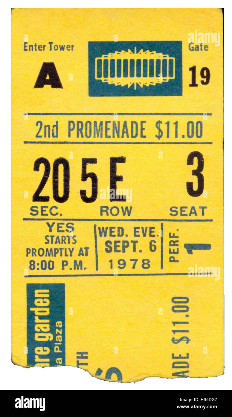Ticket Stub of Yes performing at Madison Square Garden in New York City ...