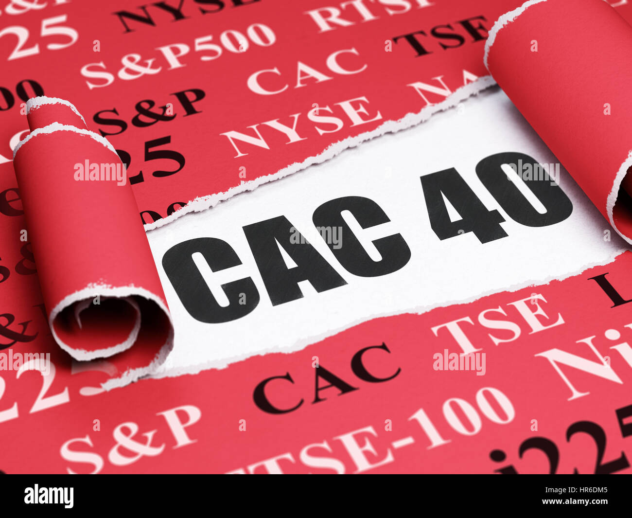 Stock market indexes concept: black text CAC 40 under the piece of torn ...