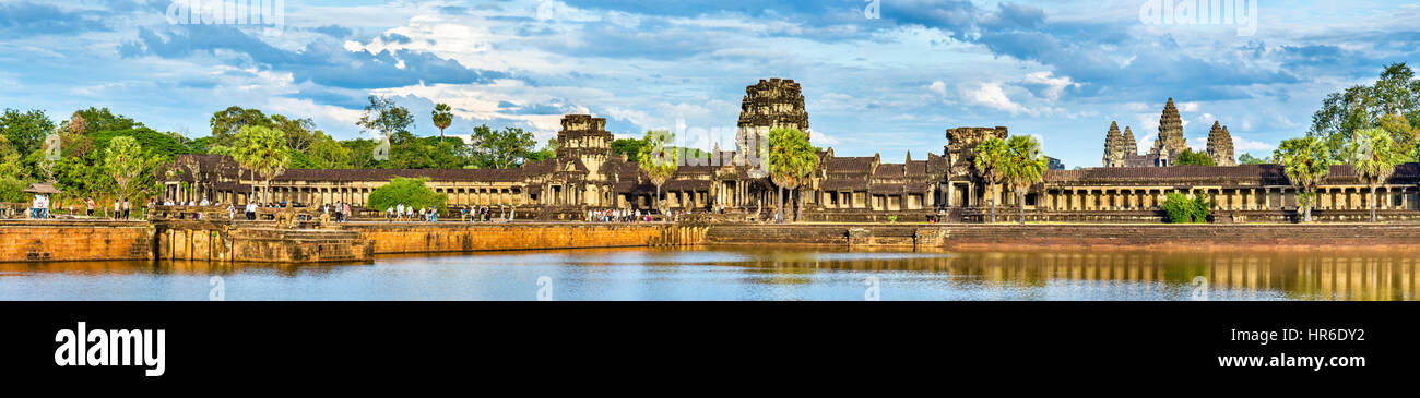 Panorama of Angkor Wat across the moat, a UNESCO world heritage site in ...