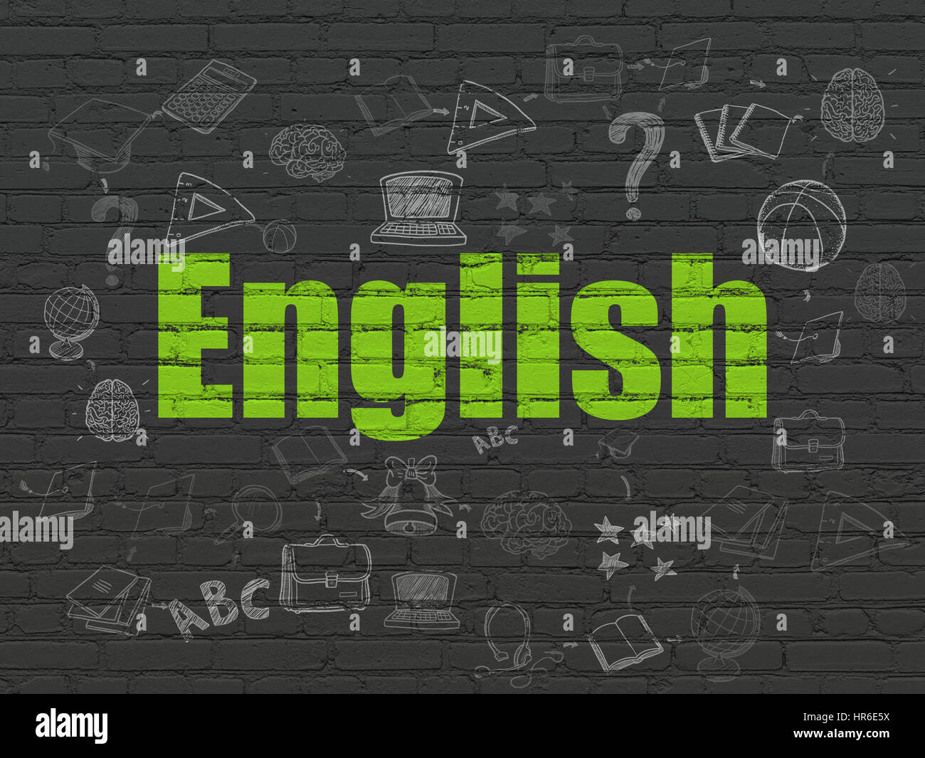 Learning concept: English on wall background Stock Photo - Alamy