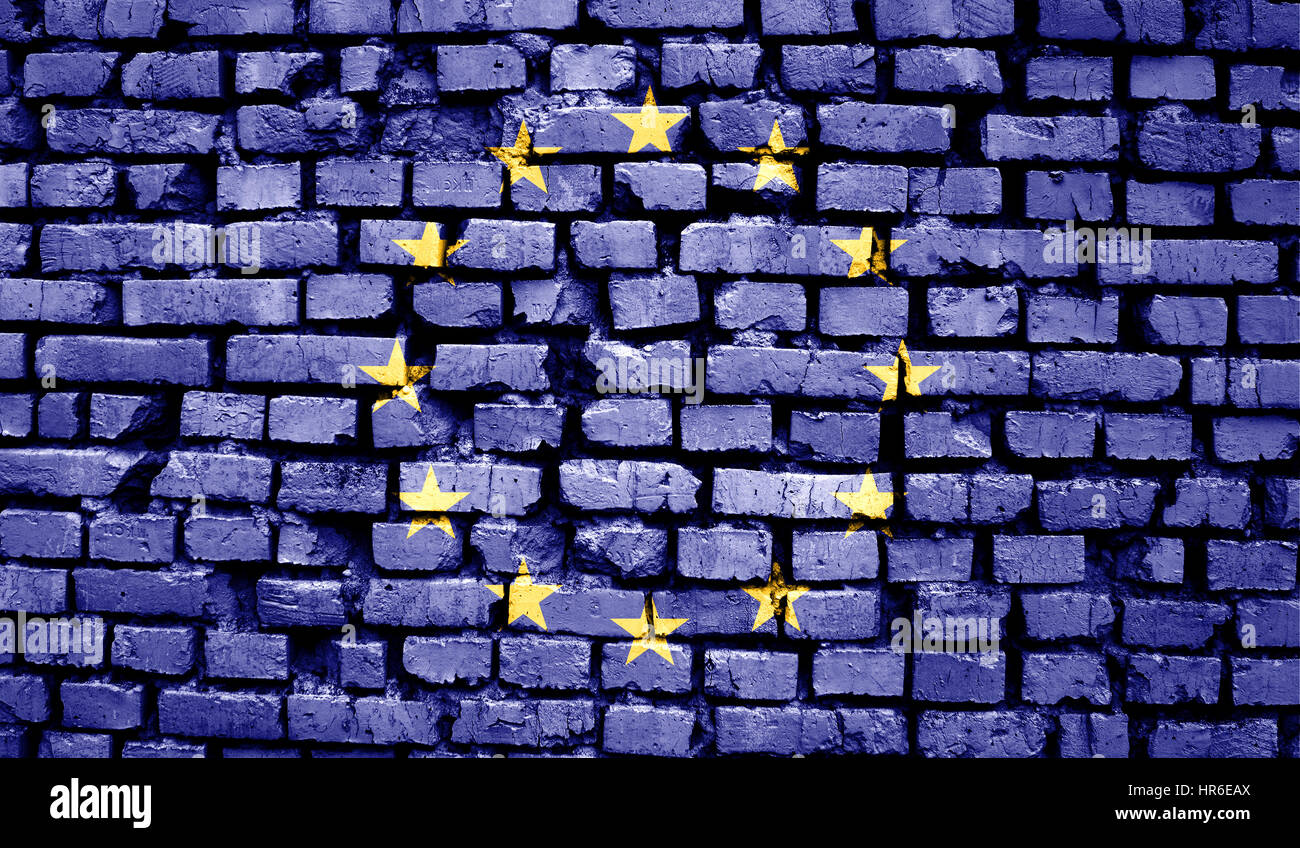 European Union flag in the old retro background effect, close up Stock ...