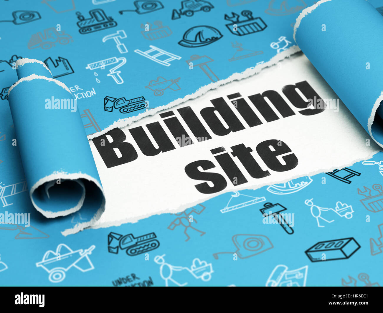 Construction concept: black text Building Site under the piece of torn ...