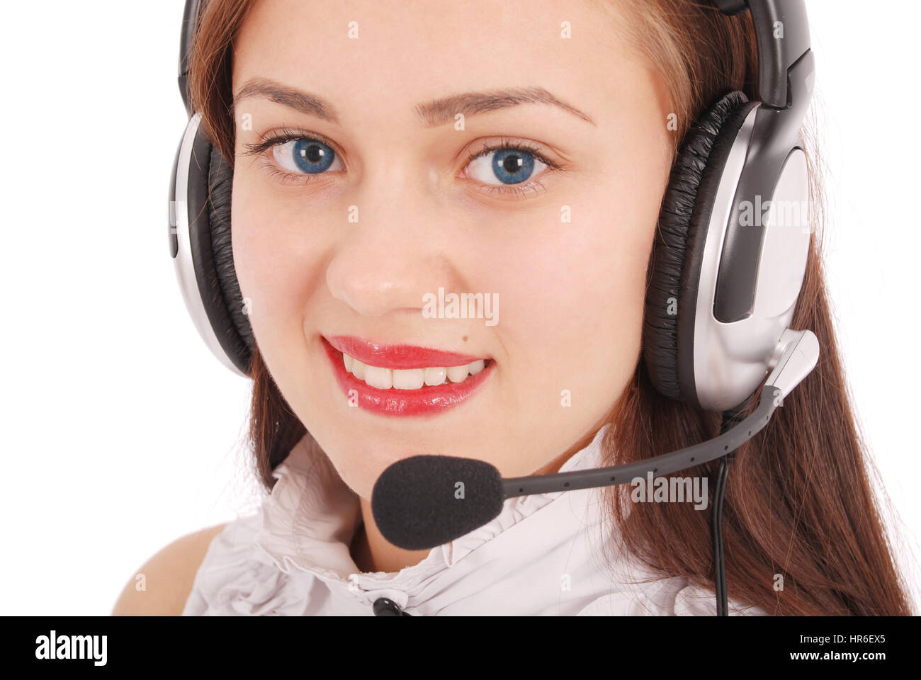 Beautiful customer service operator student girl with headset, isolated ...