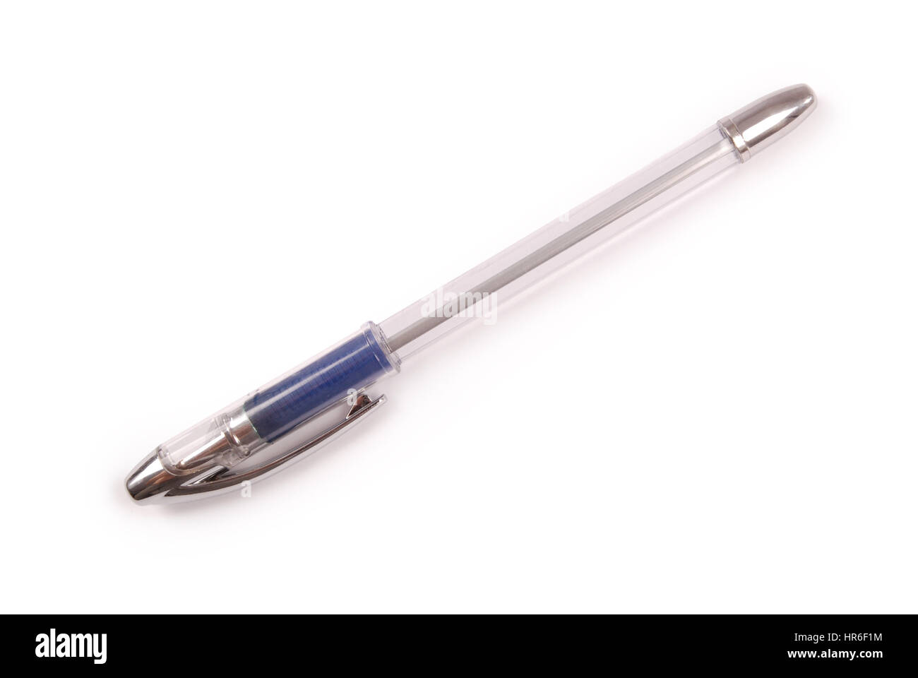 Plastic blue pen close-up isolated on white background. Photo with ...