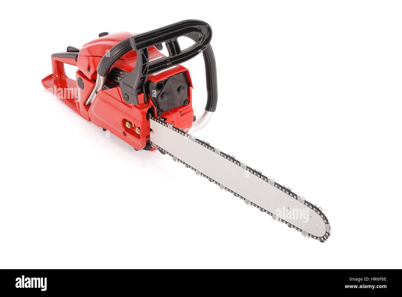 Red professional chainsaw isolated on white background Stock Photo - Alamy