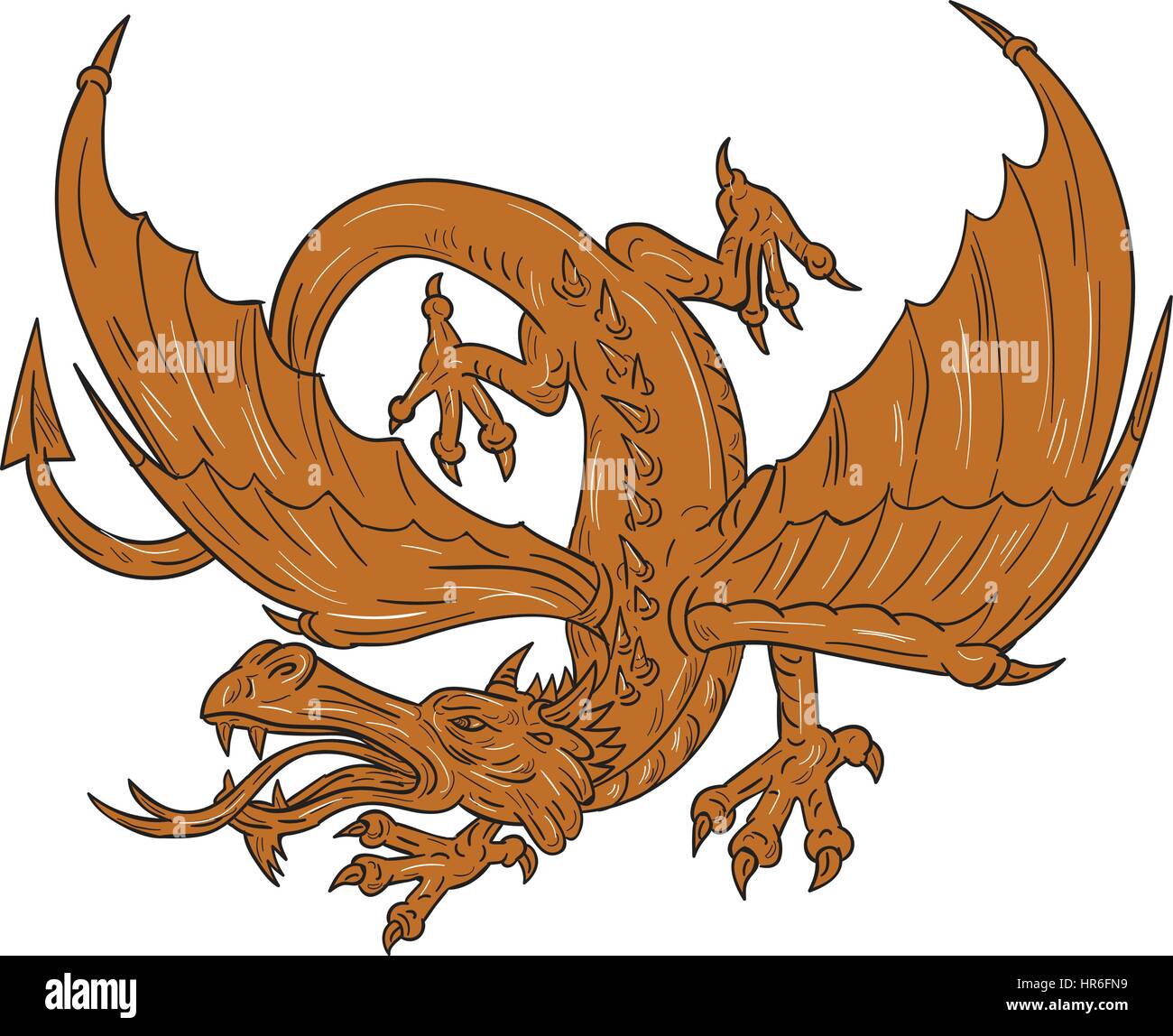 Drawing sketch style illustration of an angry agressive dragon with ...