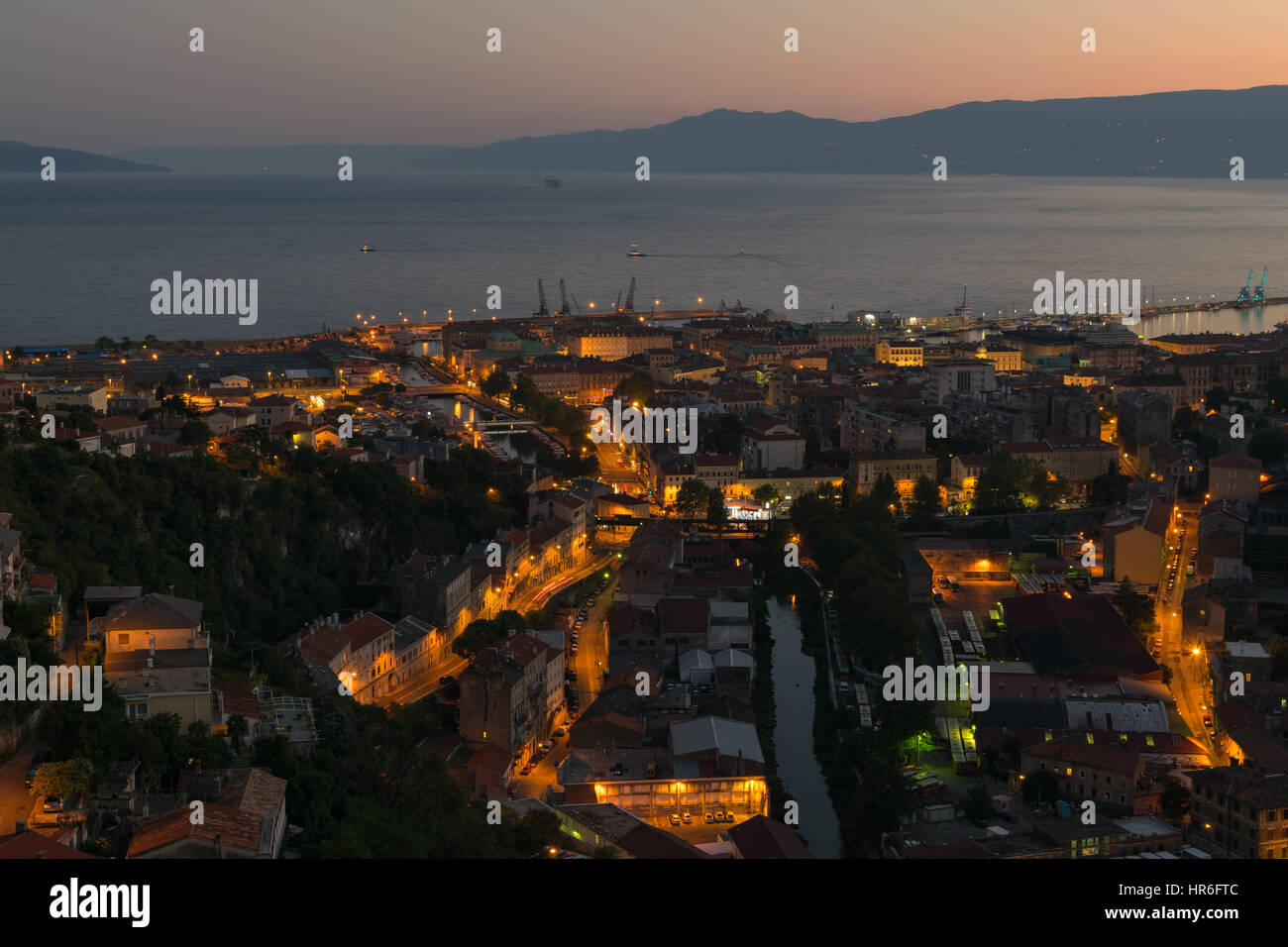 Sunset by the Adriatic Sea, Rijeka city, Croatia, Europe Stock Photo - Alamy