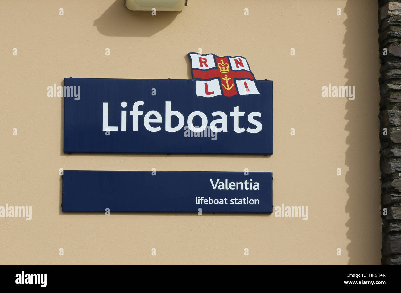 the RNLI Lifeboat station sign at Knightstown Valentia Island, County ...