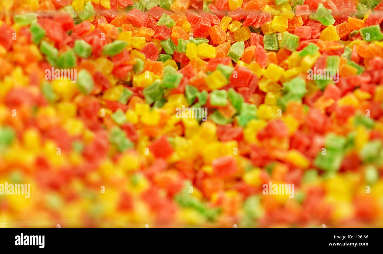 Square shape jelly candy flavor fruit, candy dessert colorful on sugar ...