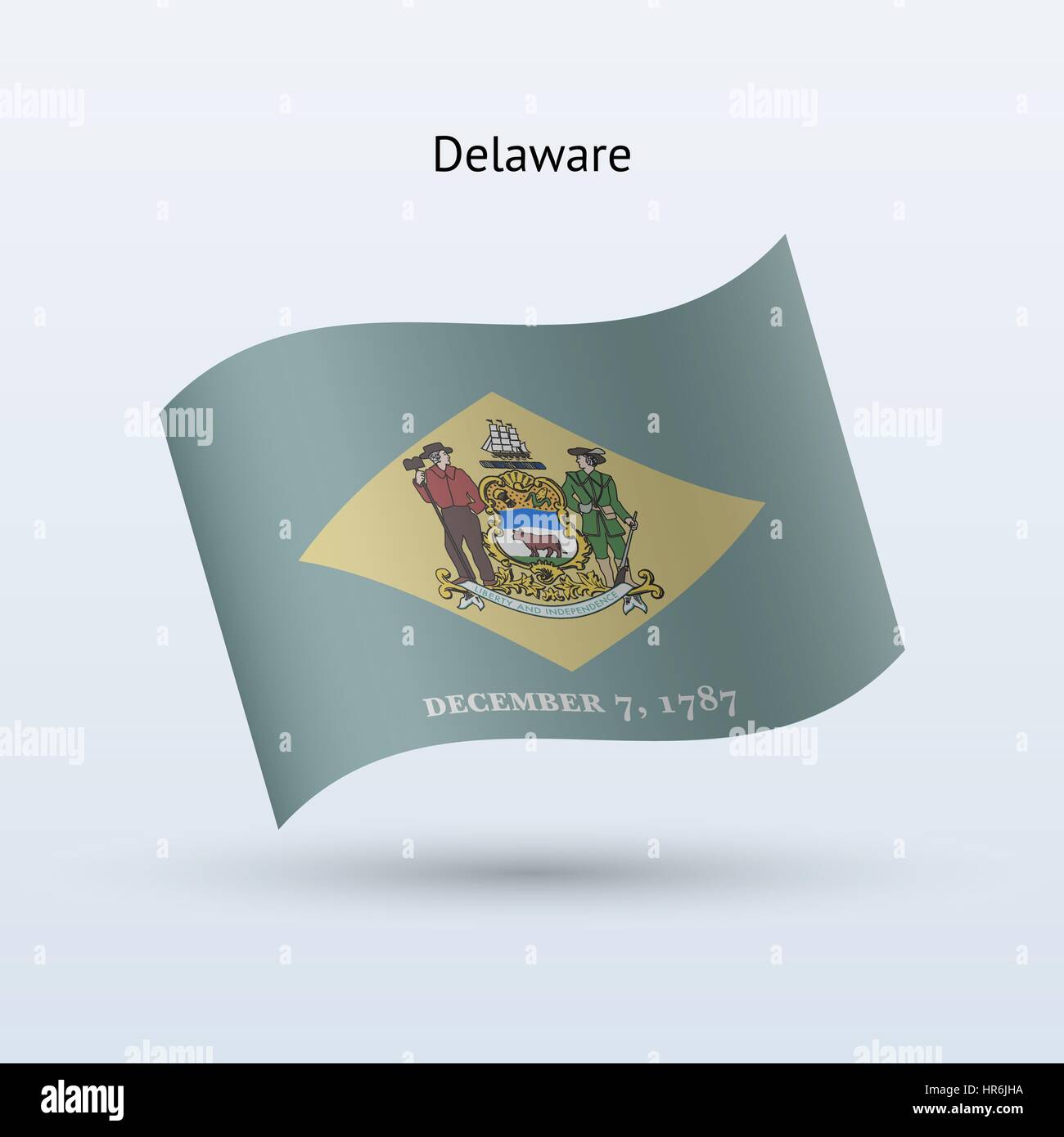 State of Delaware flag waving form on gray background. Vector ...