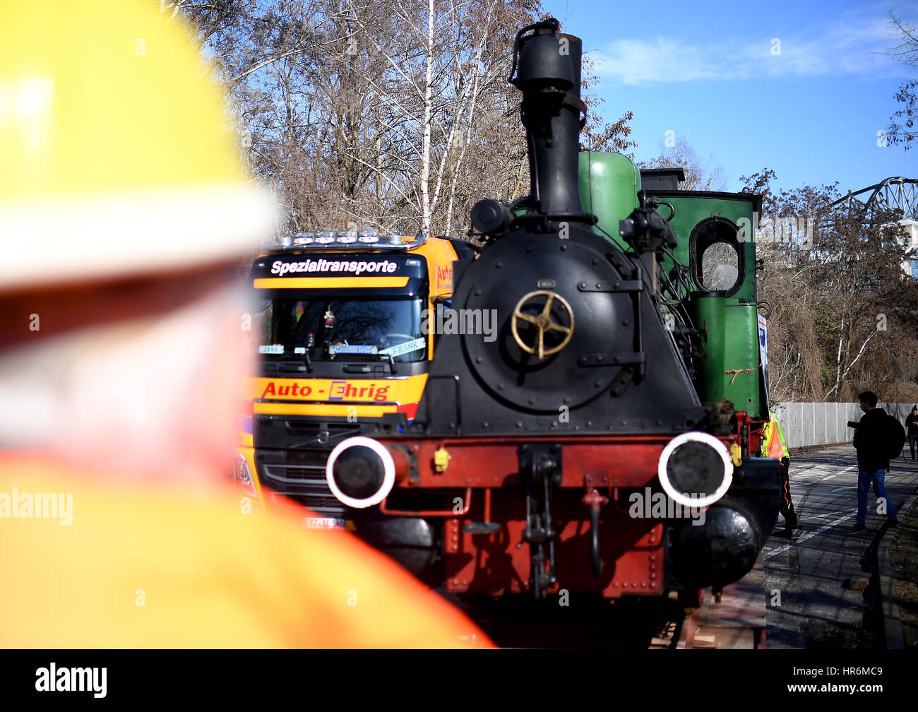 Berlin, Germany. 27th Feb, 2017. The tank locomotive T3 is transported ...