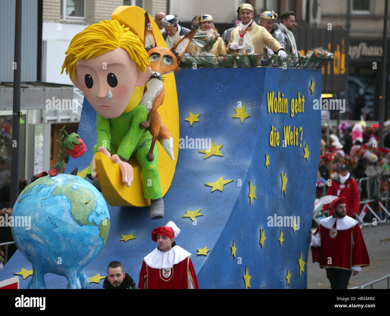 Cologne, Germany. 27th Feb, 2017. A topical float with the motto 'Where ...