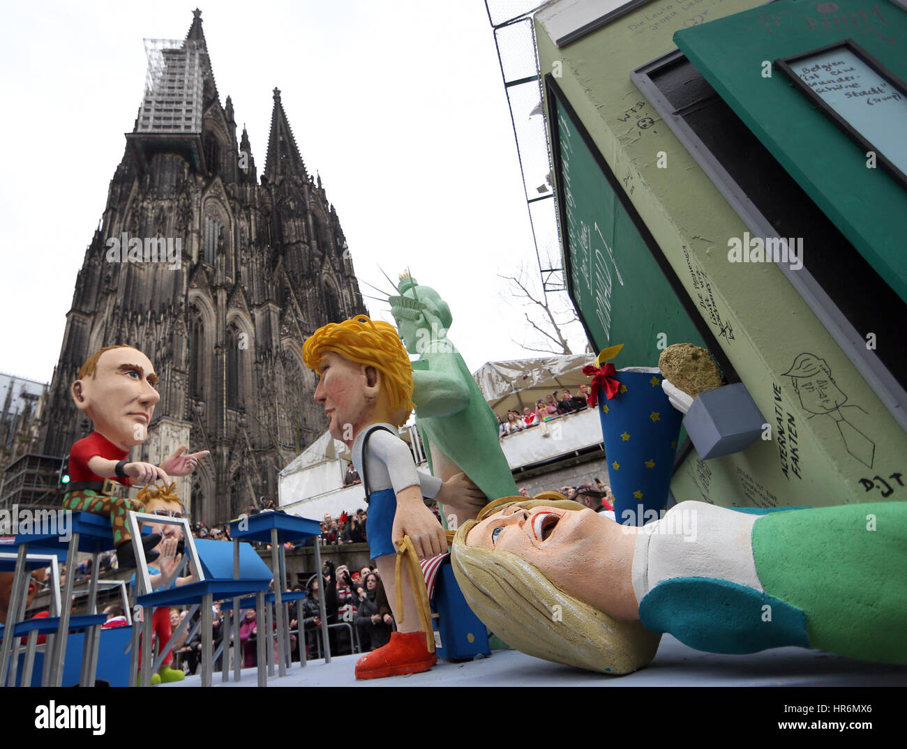 Cologne, Germany. 27th Feb, 2017. A topical float on US-President Trump ...