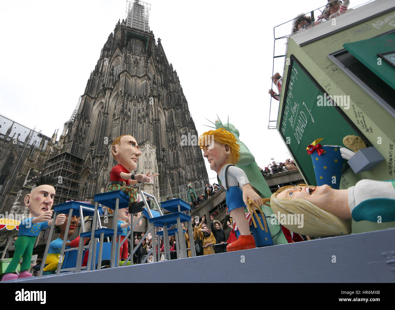 Cologne, Germany. 27th Feb, 2017. A topical float on US-President Trump ...