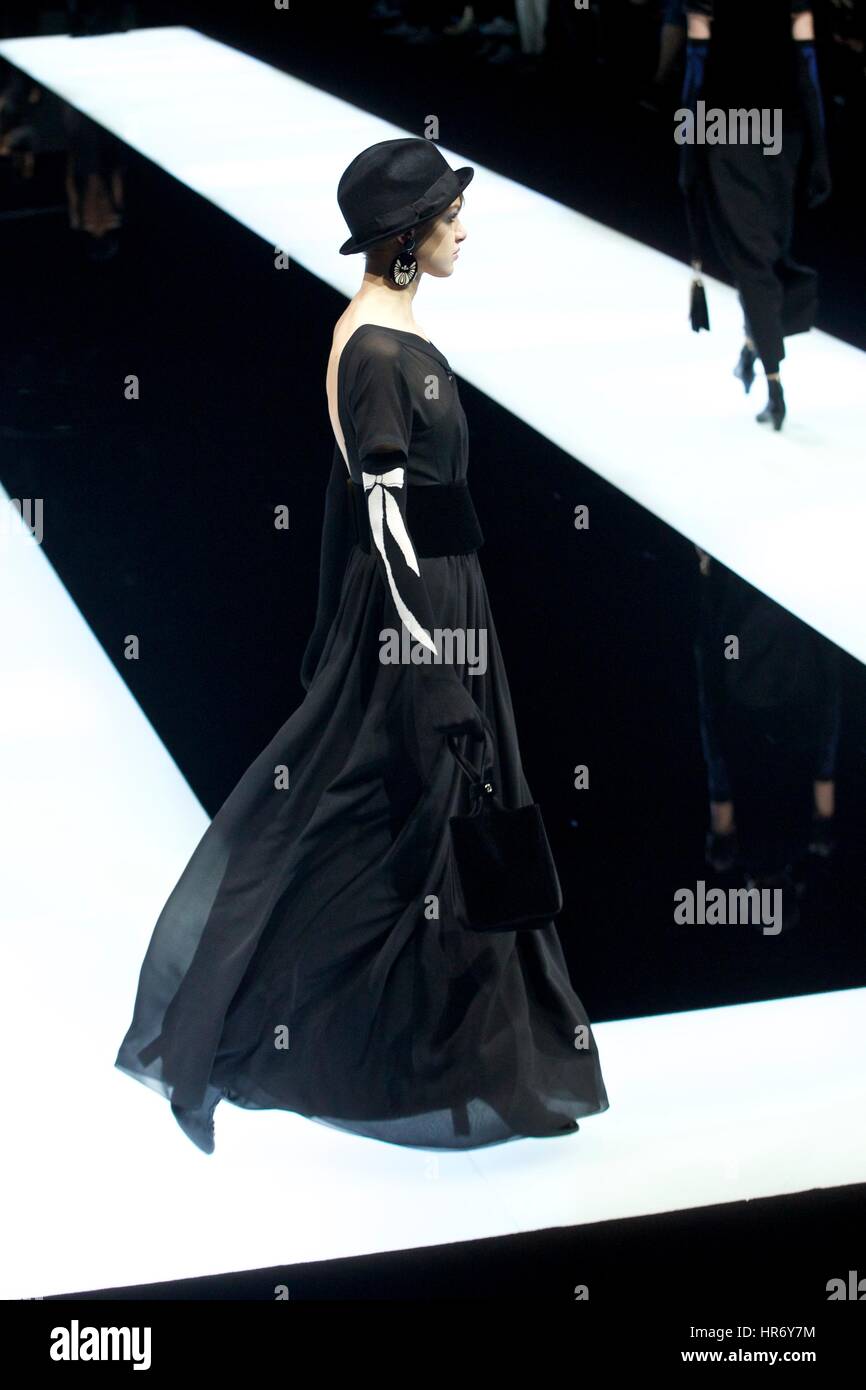 Milan, Italy. 27th Feb, 2017. A model presents collections for the ...