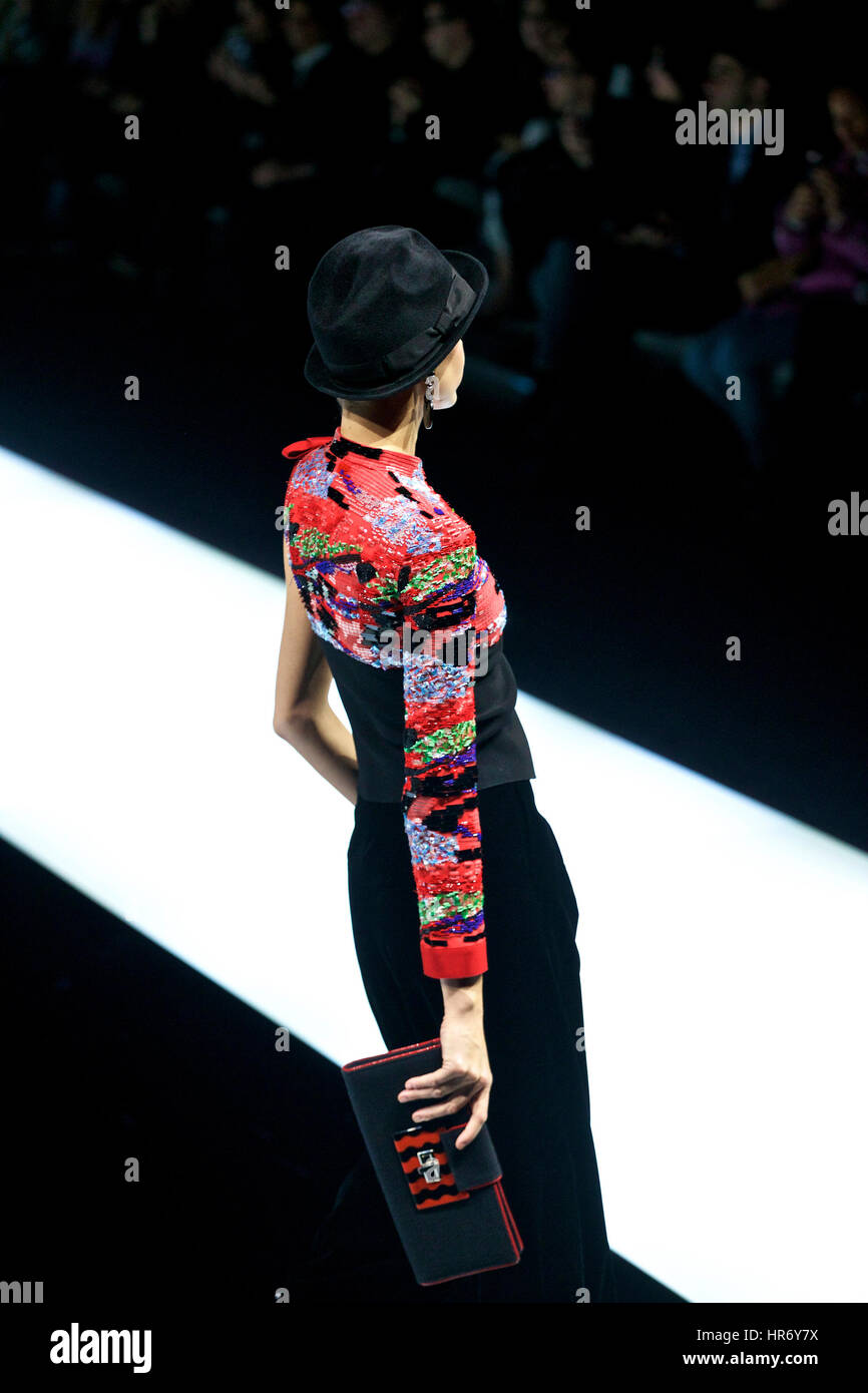 Milan, Italy. 27th Feb, 2017. A model presents collections for the ...