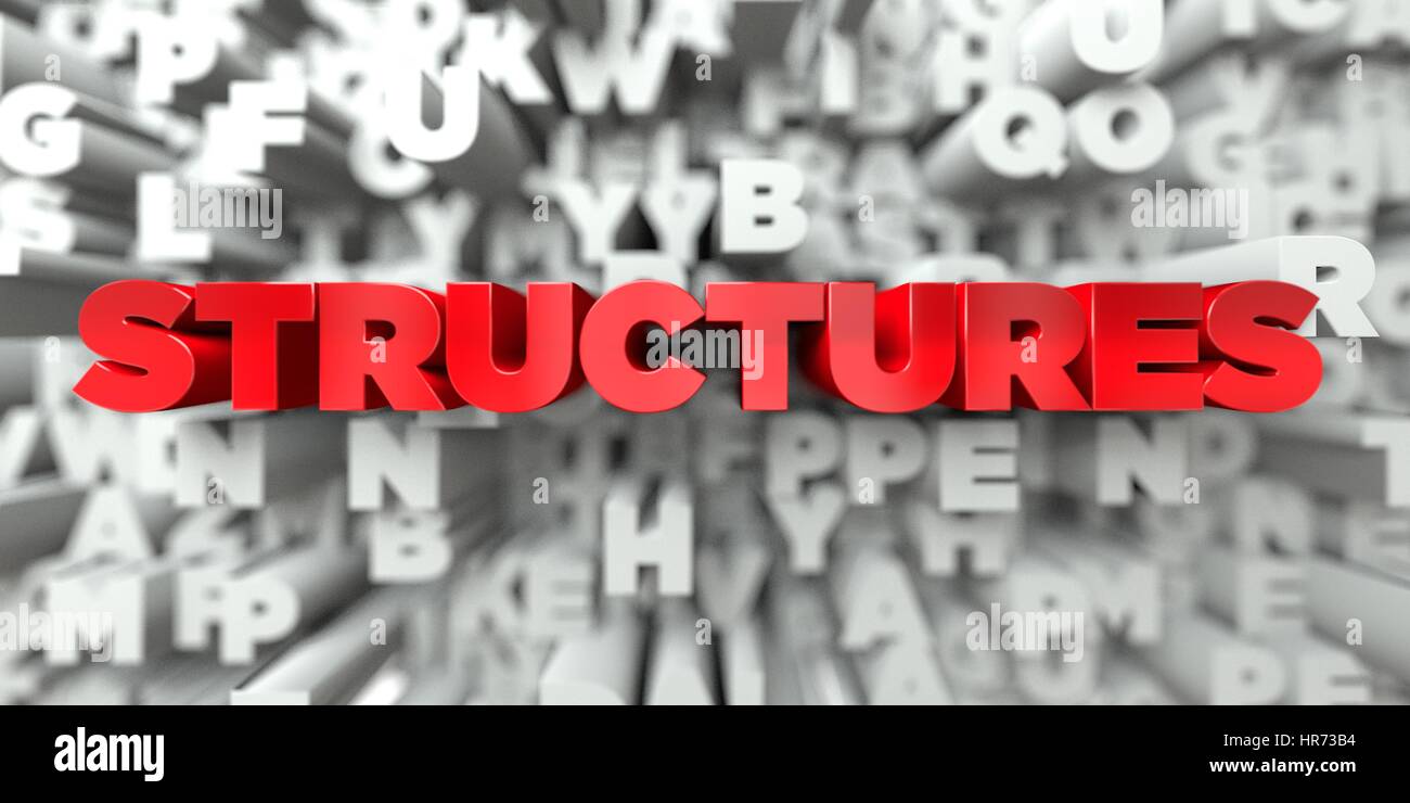 STRUCTURES - Red text on typography background - 3D rendered royalty ...