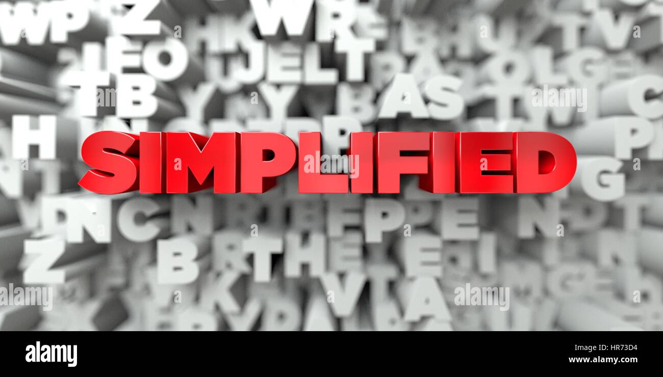 SIMPLIFIED - Red text on typography background - 3D rendered royalty ...