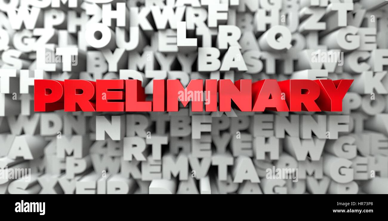 PRELIMINARY - Red text on typography background - 3D rendered royalty ...