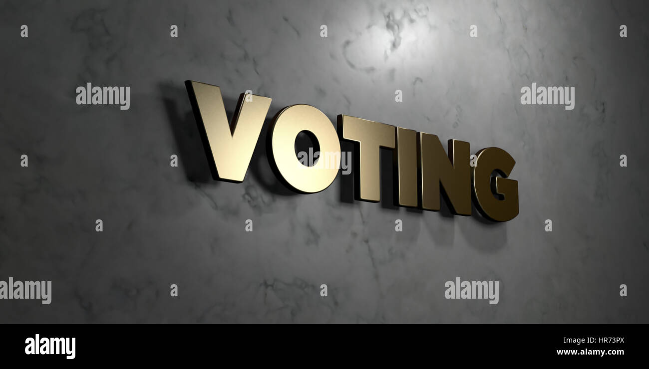 Voting - Gold sign mounted on glossy marble wall - 3D rendered royalty ...