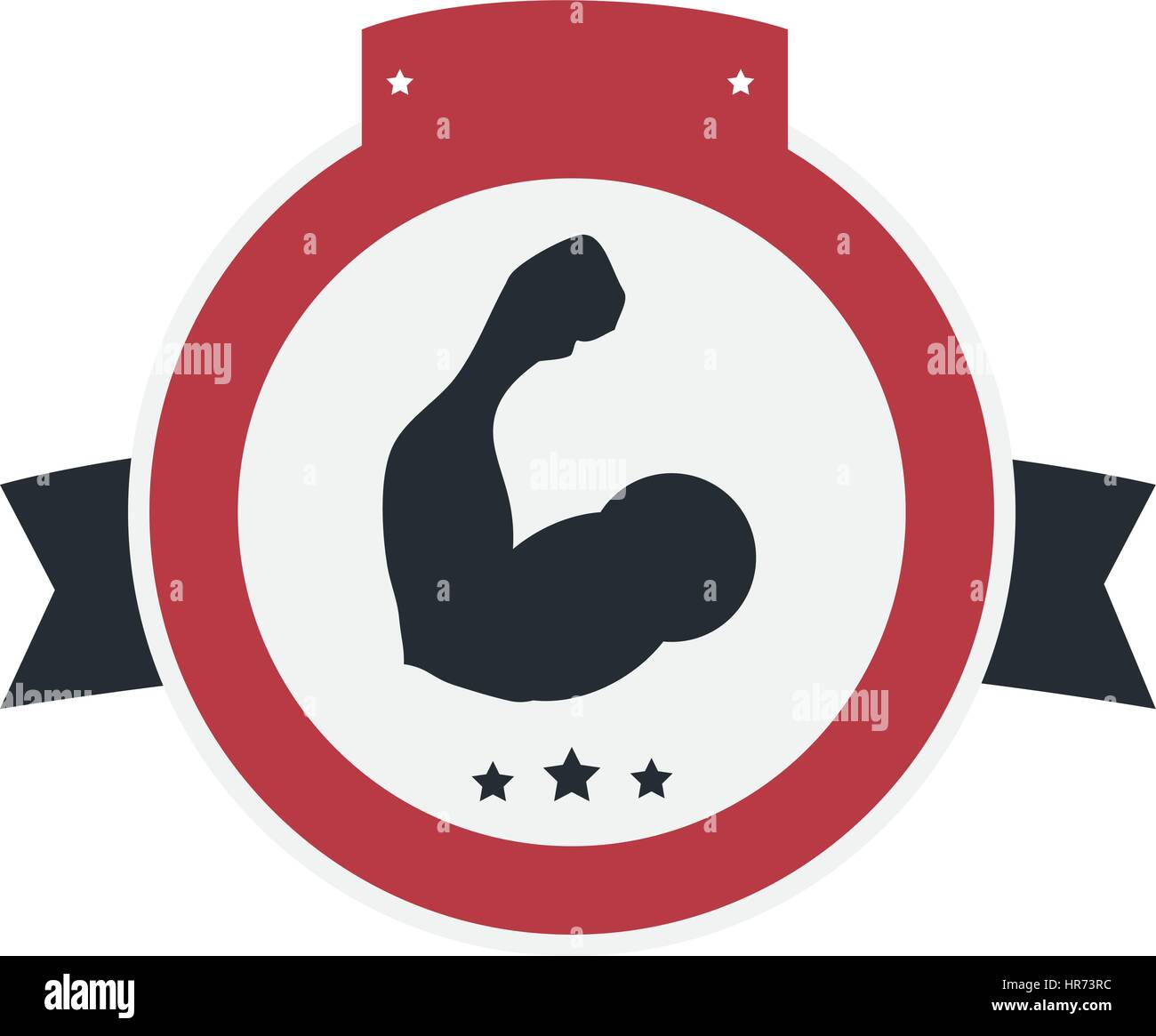 colorful frame with ribbon and silhouette muscular arms with stars ...