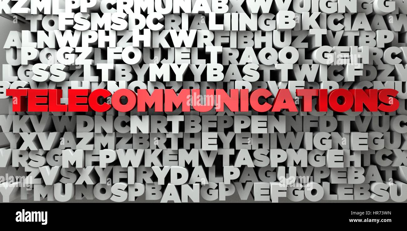 TELECOMMUNICATIONS - Red text on typography background - 3D rendered ...