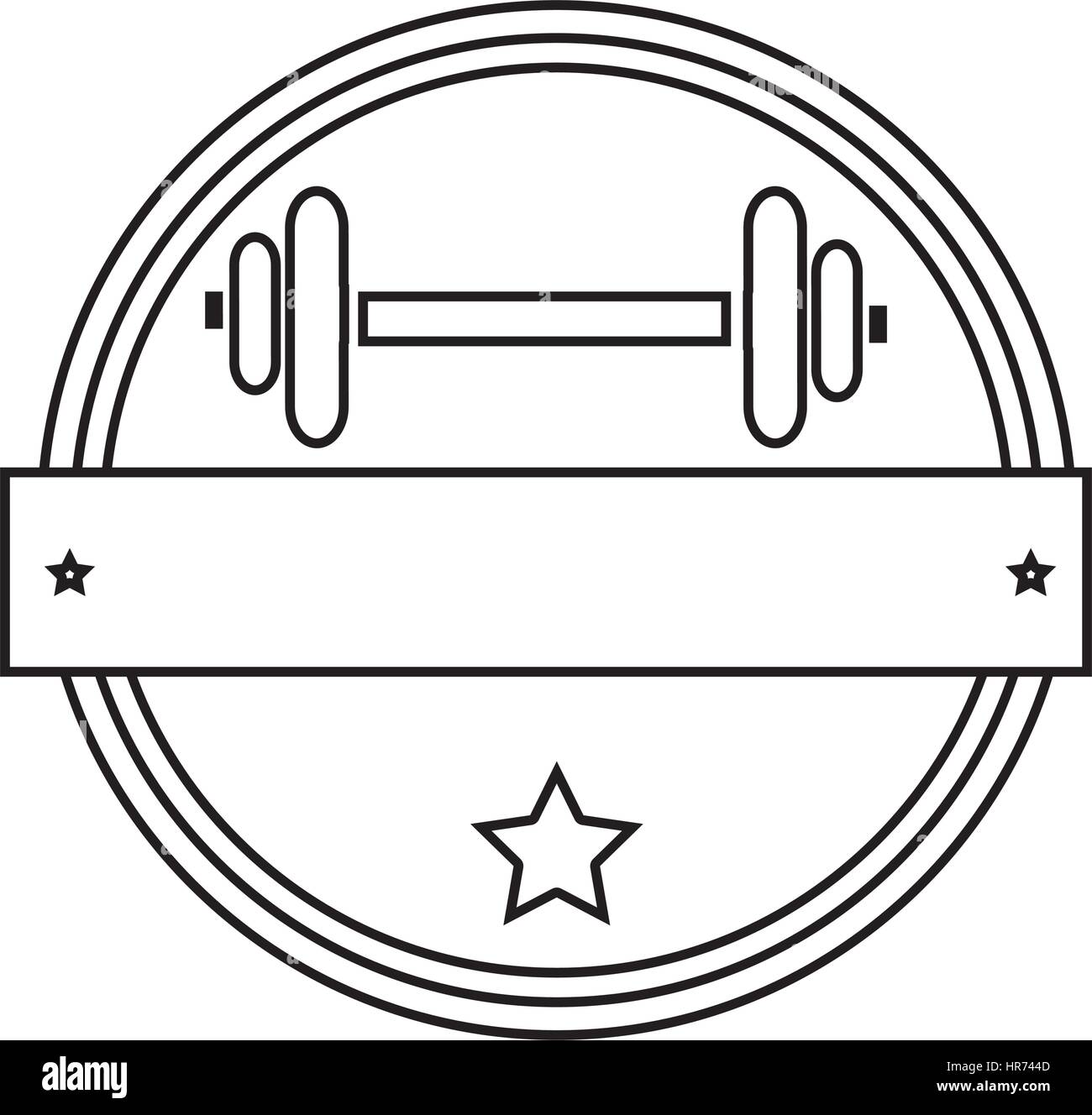 silhouette circular border with dumbbell for training in gym and plaque ...