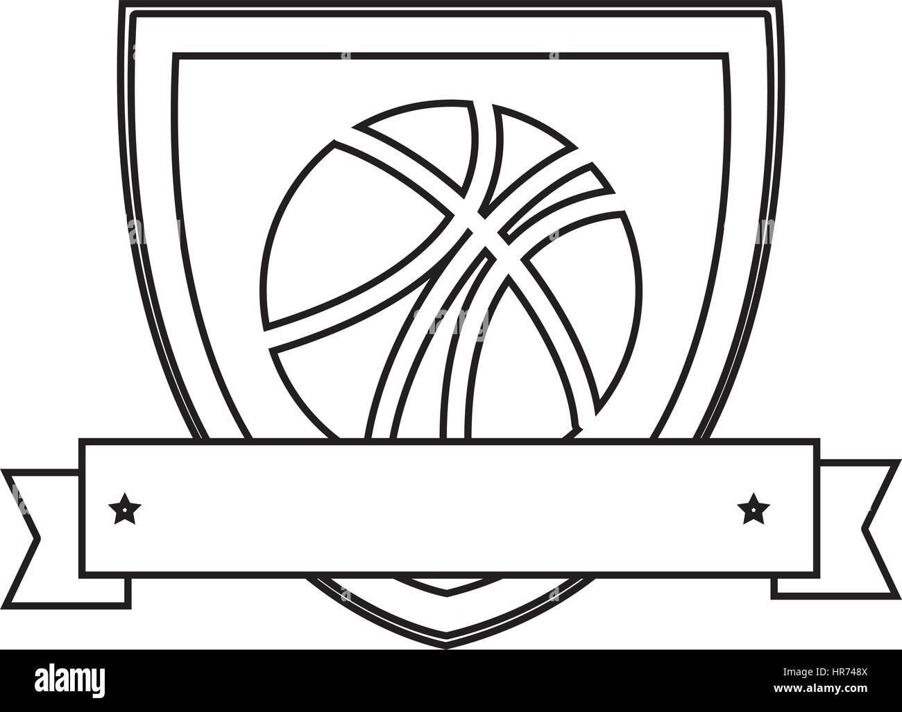 silhouette shield with basketball ball and ribbon Stock Vector Image ...
