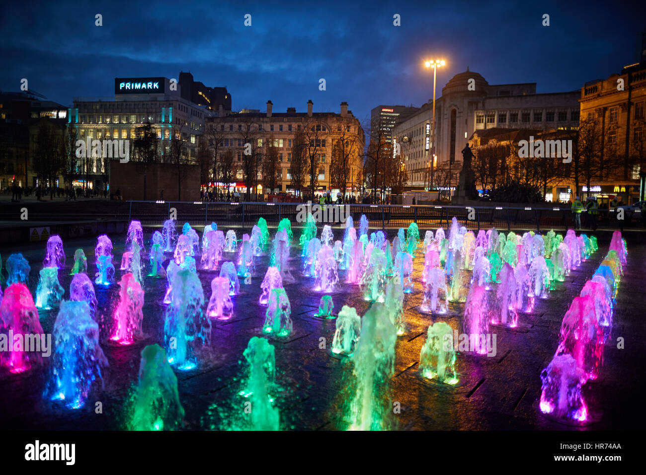 MANCHESTER City Centre, Piccadilly Gardens landmark water fountain ...