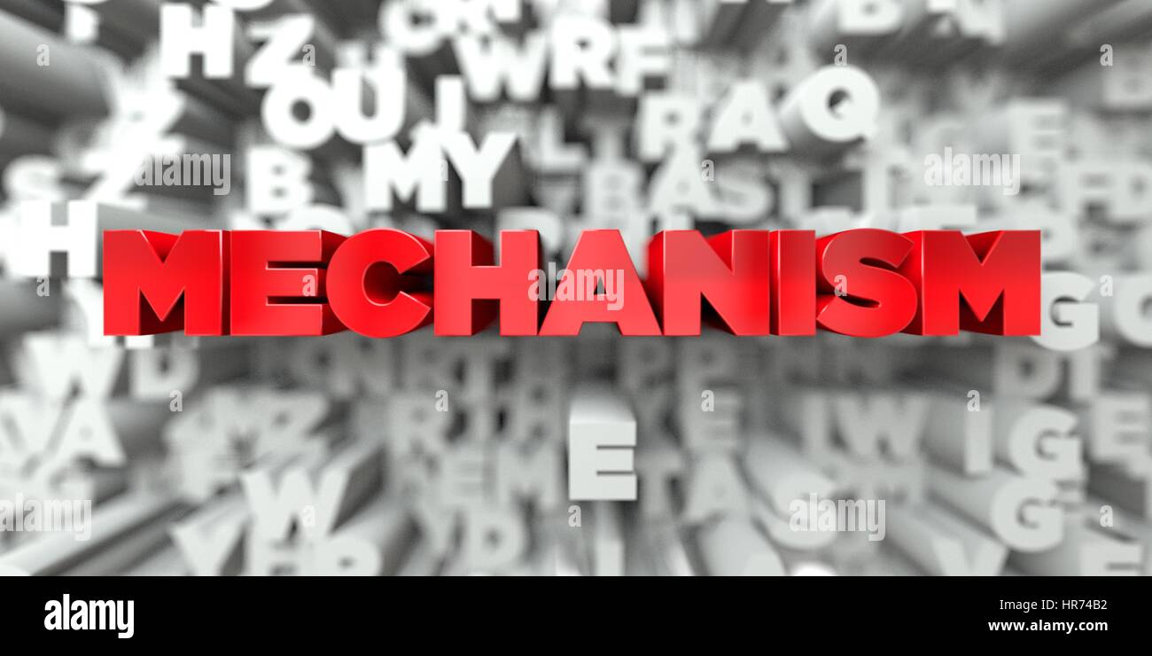 MECHANISM - Red text on typography background - 3D rendered royalty ...