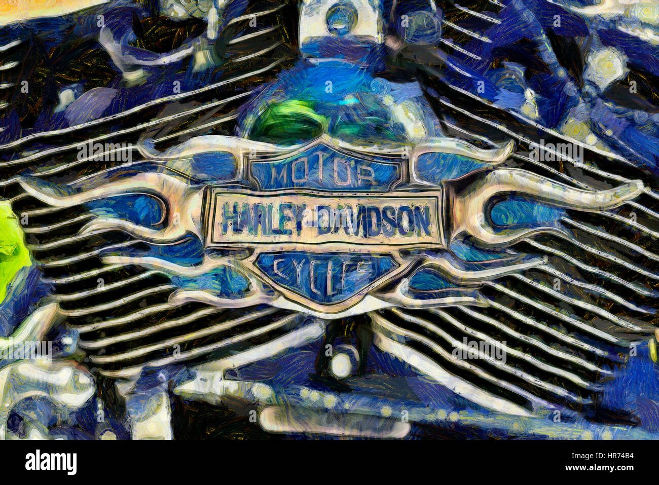 Harley-Davidson badge on engine Stock Photo - Alamy