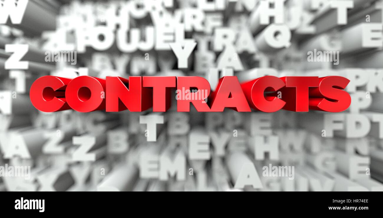 CONTRACTS - Red text on typography background - 3D rendered royalty ...