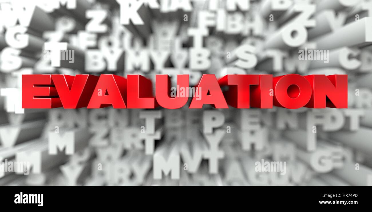 EVALUATION - Red text on typography background - 3D rendered royalty ...