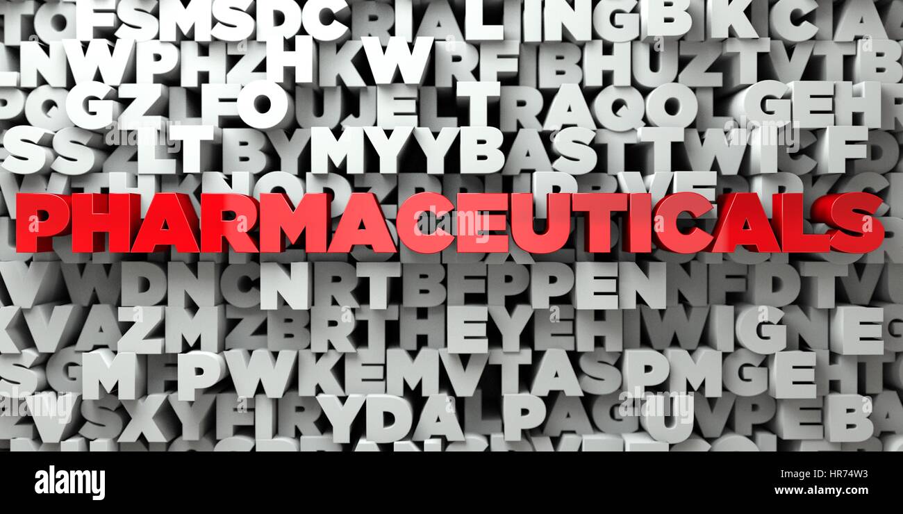 PHARMACEUTICALS - Red text on typography background - 3D rendered ...
