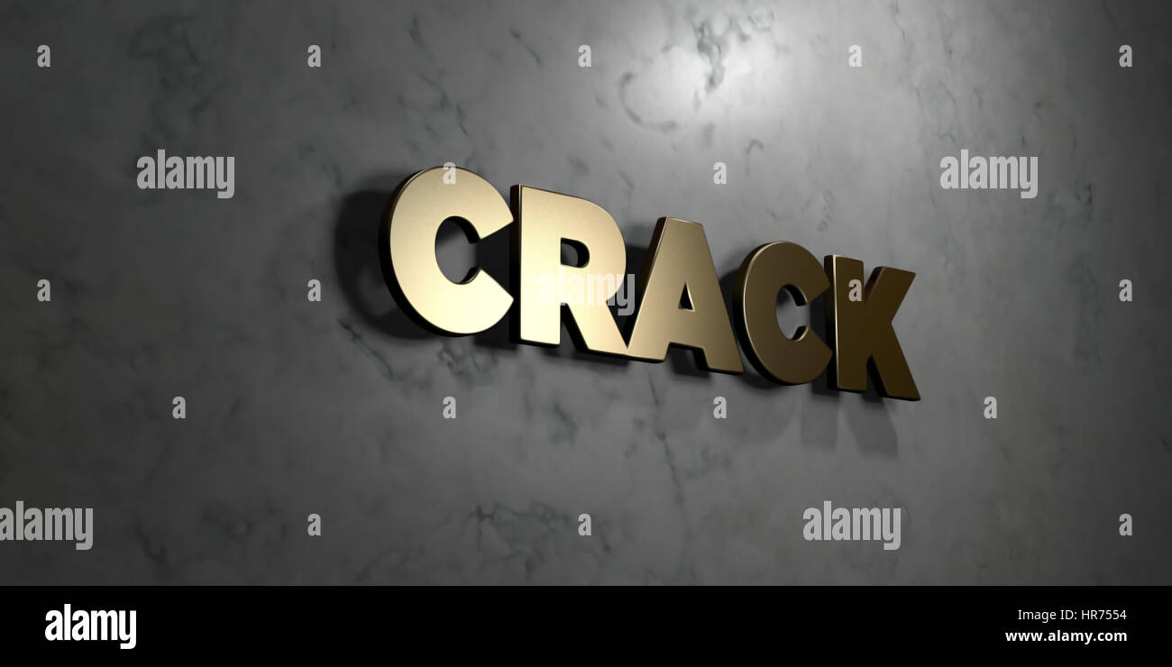 Crack - Gold sign mounted on glossy marble wall - 3D rendered royalty ...