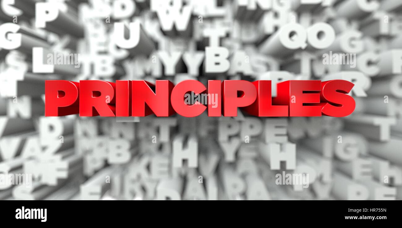 PRINCIPLES - Red text on typography background - 3D rendered royalty ...