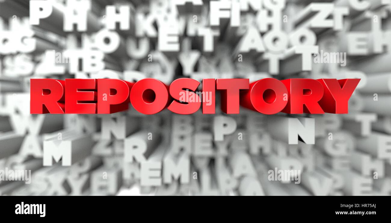 REPOSITORY - Red text on typography background - 3D rendered royalty ...