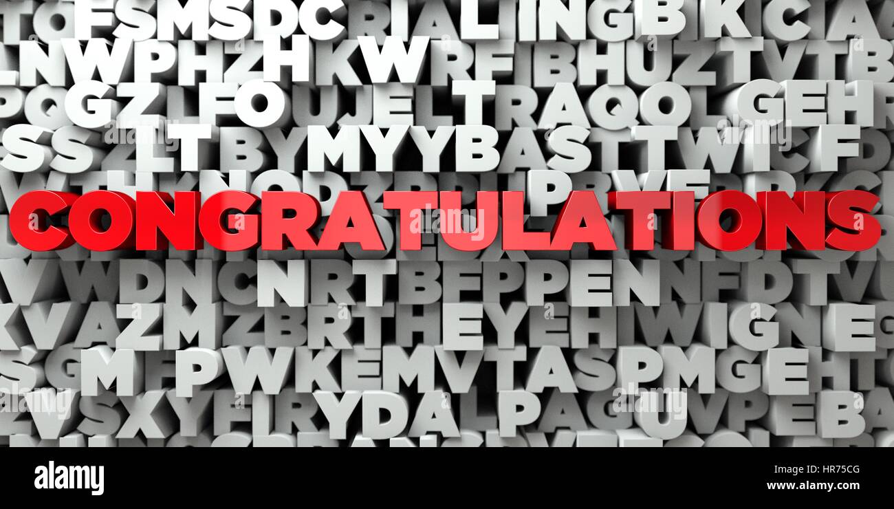 CONGRATULATIONS - Red text on typography background - 3D rendered ...